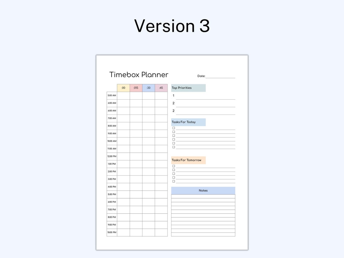 Timebox Planner Printable, Time Boxing Template, Time Tracker Editable ...
