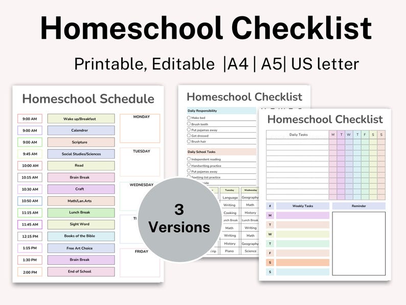 Editable Homeschool Checklist, Teacher Checklist, Homeschool Schedule ...