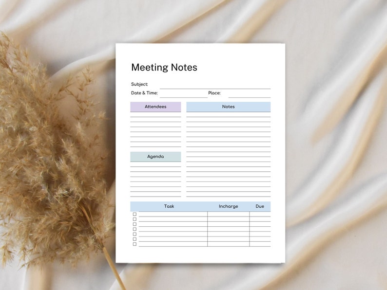Meeting Minutes Template Printable, Meeting Notes, Meeting Agenda ...