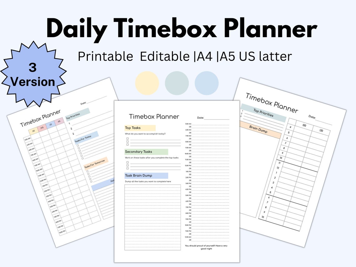 Timebox Planner Printable, Time Boxing Template, Time Tracker Editable ...