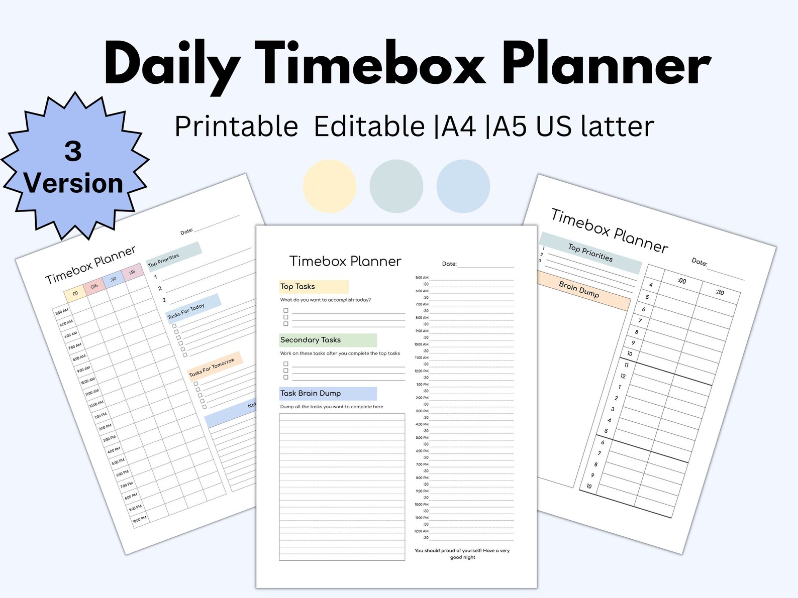 Timebox Planner Printable, Time Boxing Template, Time Tracker Editable ...