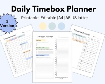 Timebox Planner Printable, Time Boxing Template, Time Tracker Editable ...