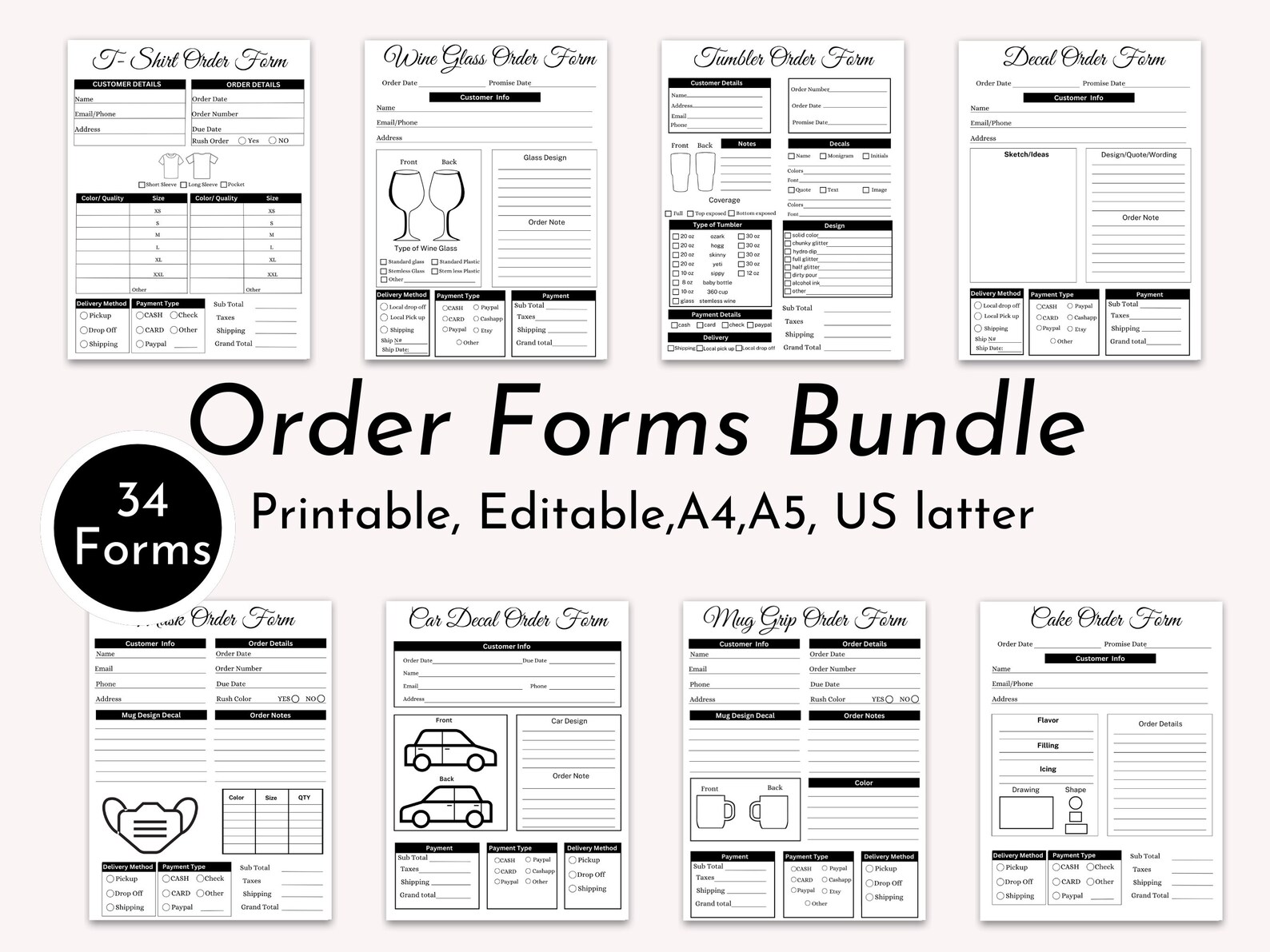 Fillable Order Forms Templates, Small Business Forms for Crafters ...