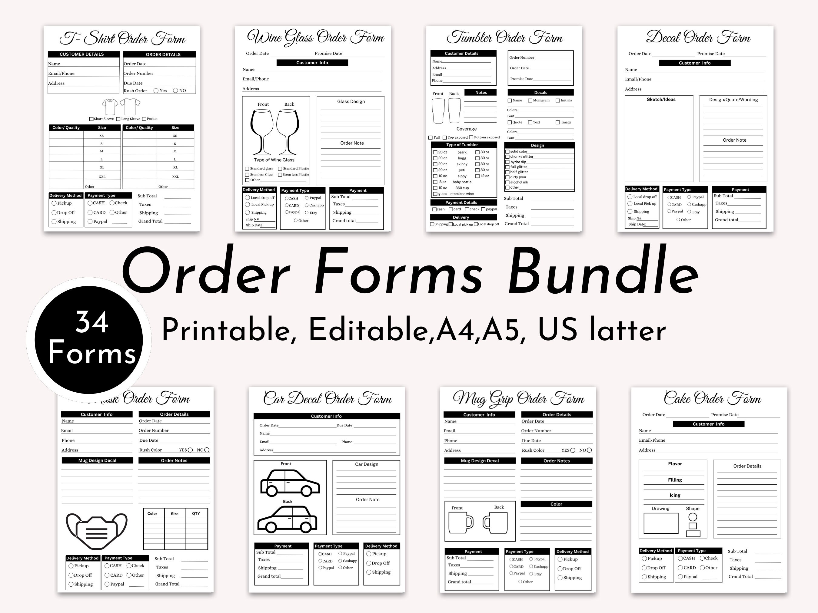 Fillable Order Forms Templates, Small Business Forms for Crafters ...