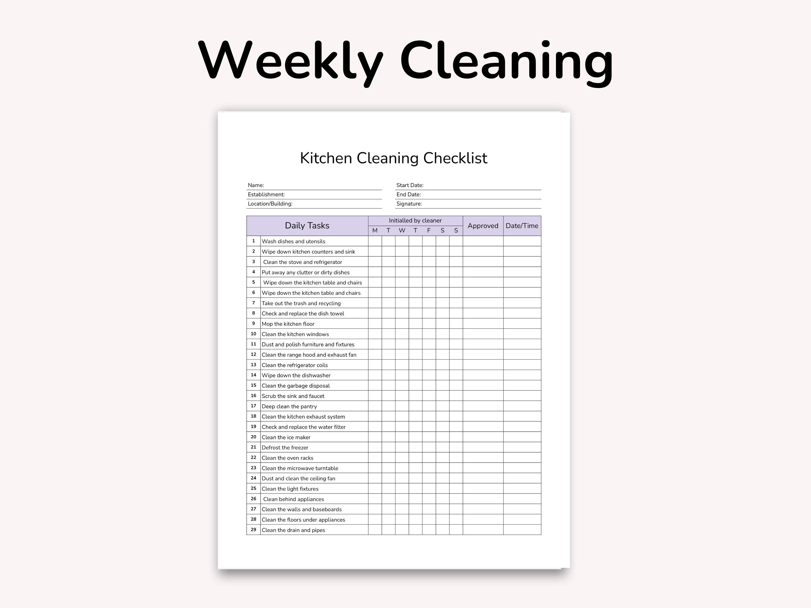 Restaurant Kitchen Cleaning Checklist, Restaurant & Bar Cleaning ...