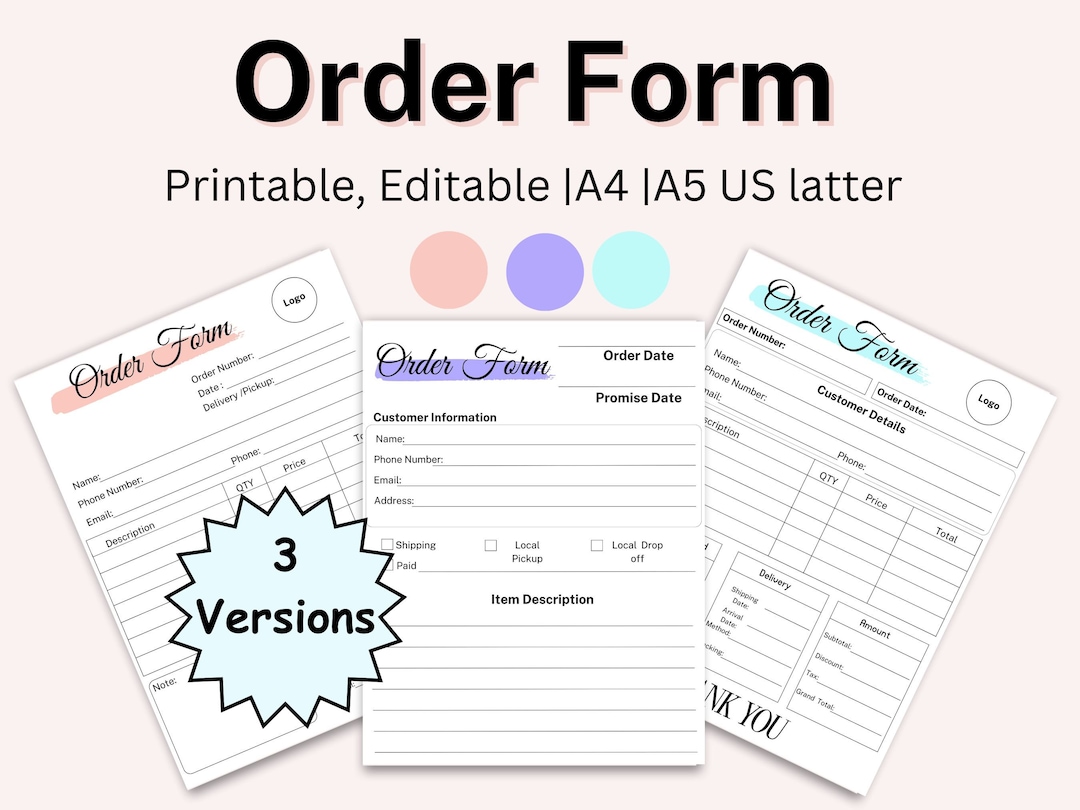Small Business Order Forms Fillable, Order Form Template, Purchase ...