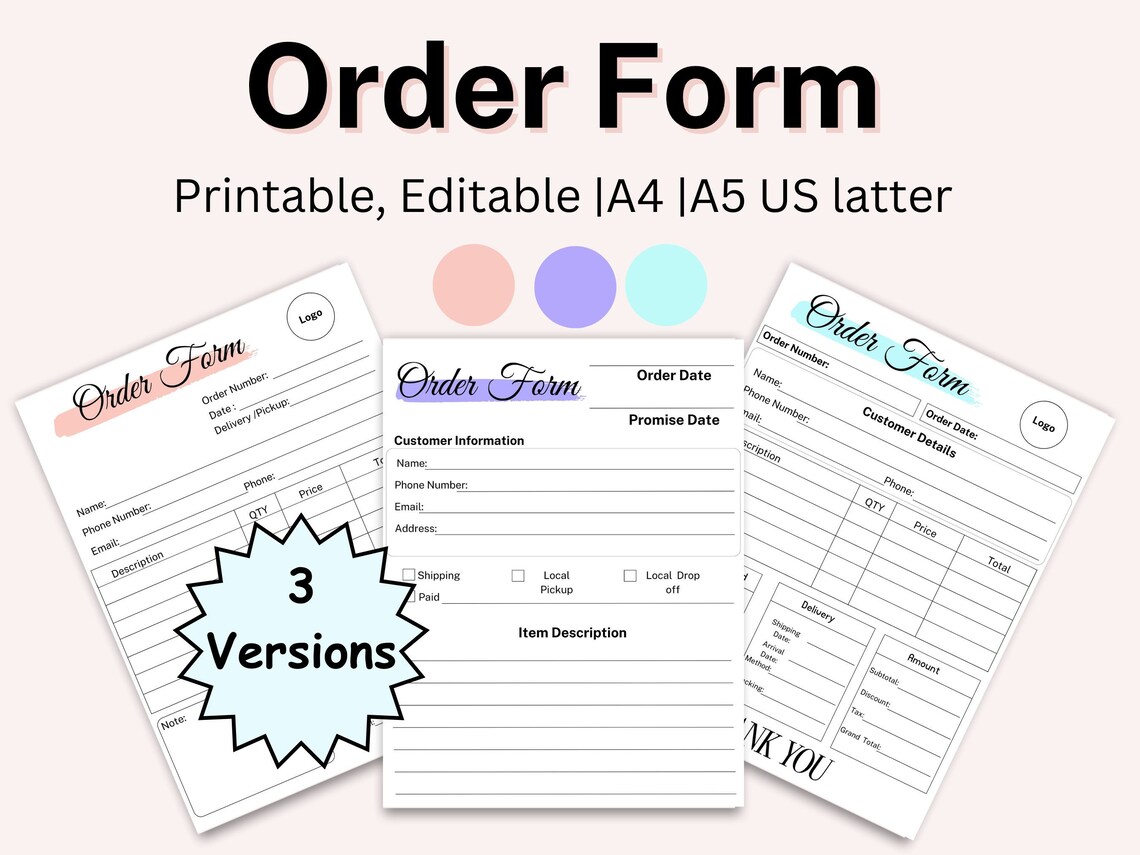 Small Business Order Forms Fillable, Order Form Template, Purchase ...