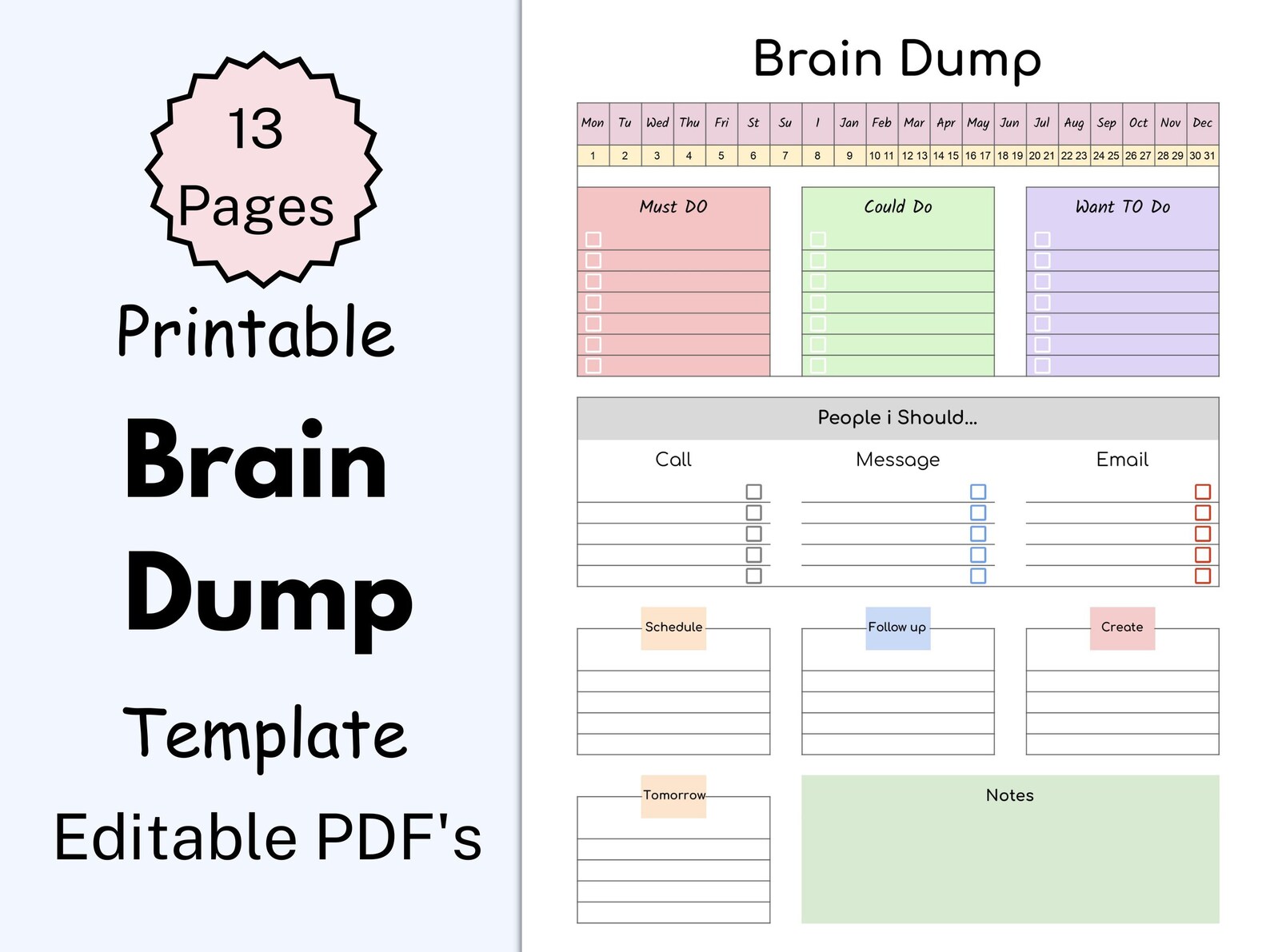 Thoughts Organizer, ADHD Brain Dump, PRINTABLE Brain Dump Template ...