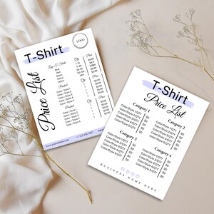 Tshirt Price List Template Editable, Crafter Business Order Form PDF ...