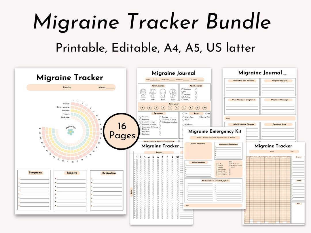 Migraine Tracker, Printable Headache Journal, Headache Log, Medical ...