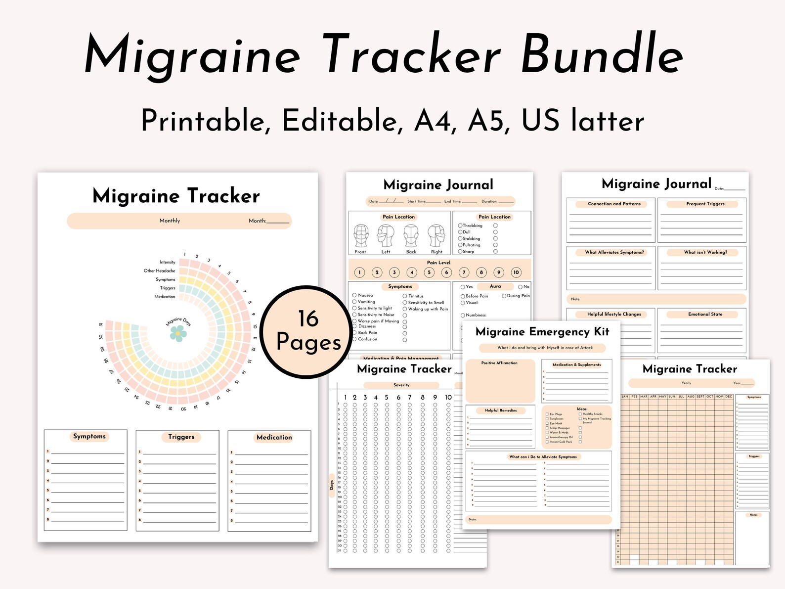 Migraine Tracker, Printable Headache Journal, Headache Log, Medical ...
