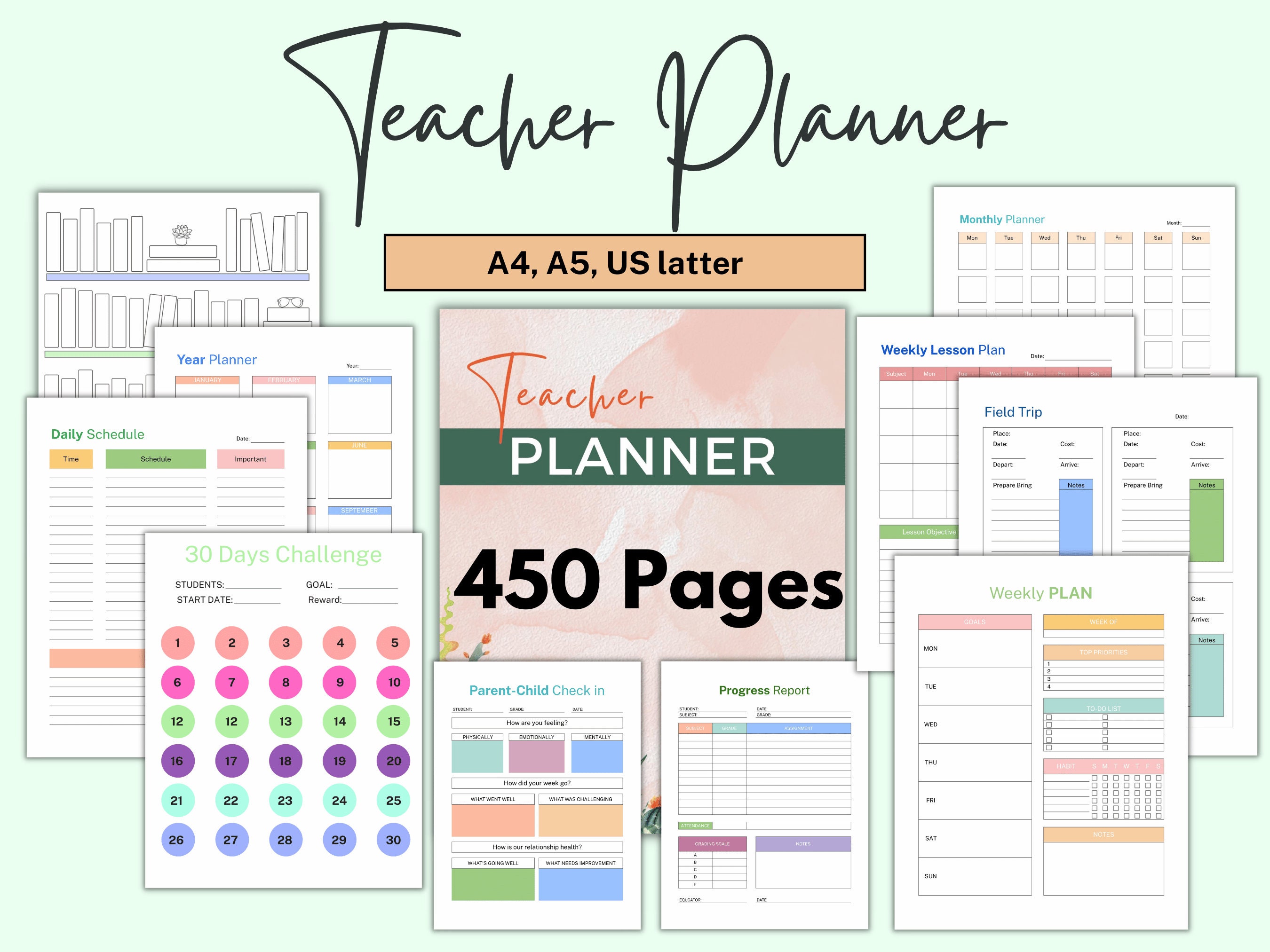 2024-2025 Teacher Planner Printable, Spiral Teacher Planner, Lesson ...
