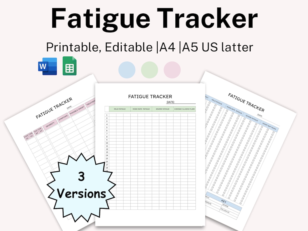Printable Weekly Monthly Fatigue Tracker, Daily Fatigue Severity ...