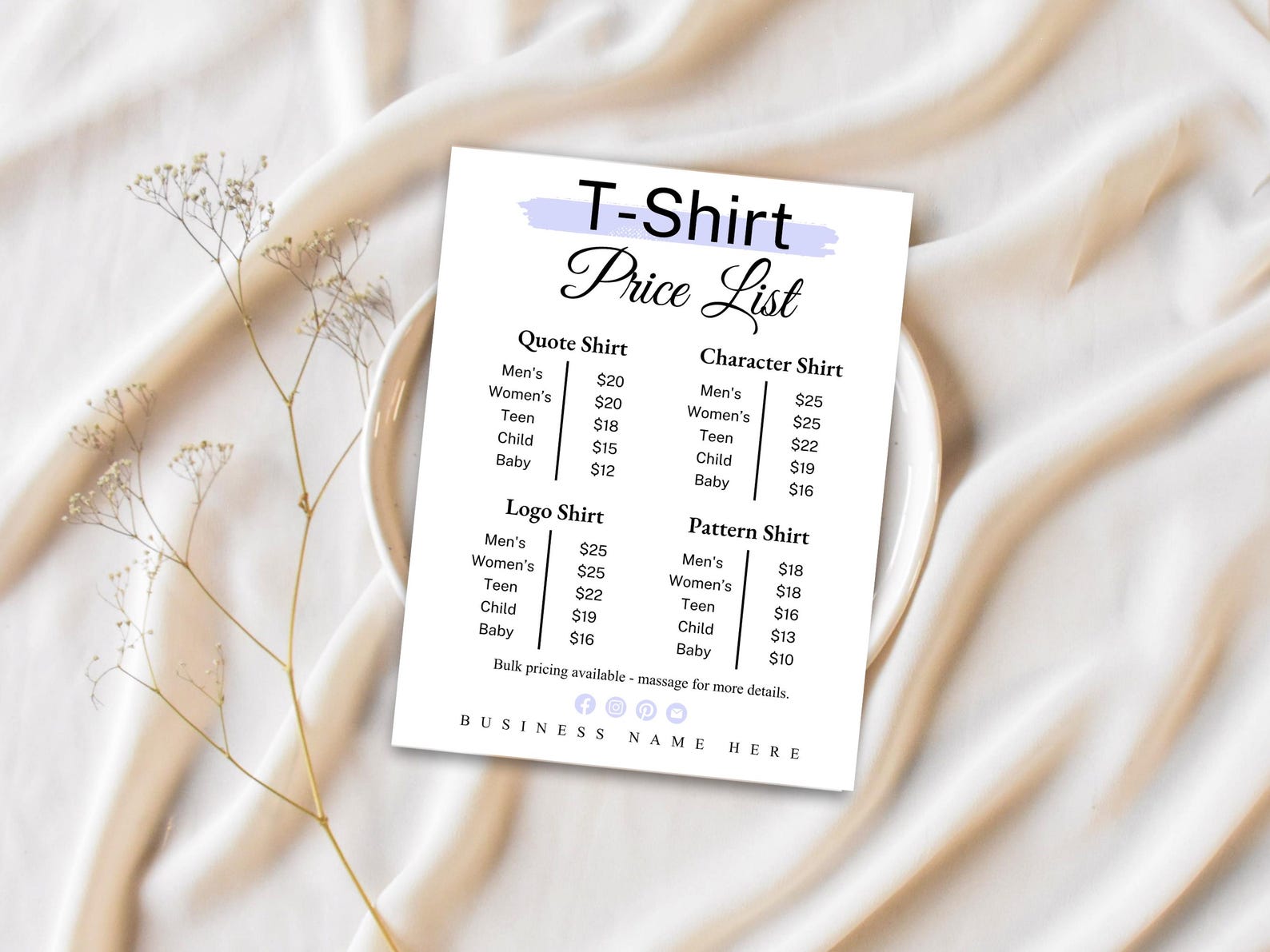Editable TSHIRT Price List Template, Shirt Order Form, Small Business ...