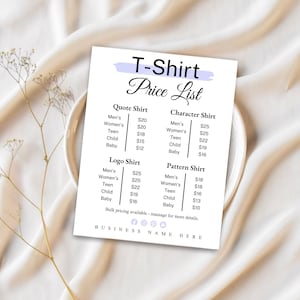 Editable TSHIRT Price List Template, Shirt Order Form, Small Business ...
