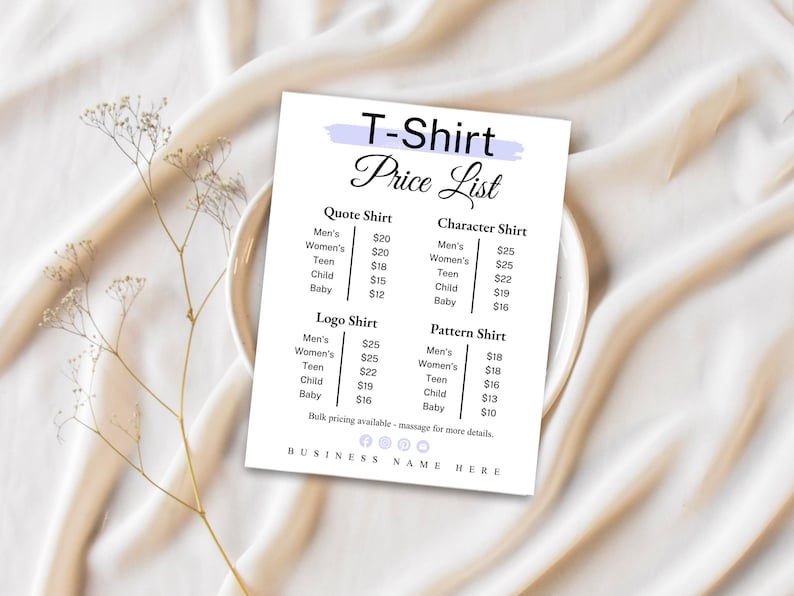 Editable TSHIRT Price List Template, Shirt Order Form, Small Business ...
