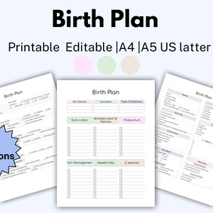 EDITABLE Birth Plan, Printable Birth Plan Template, Birth Preference ...