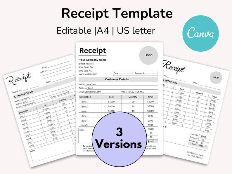 Sales Receipt Canva Template, Modern Receipt PDF, Receipt Tracker ...
