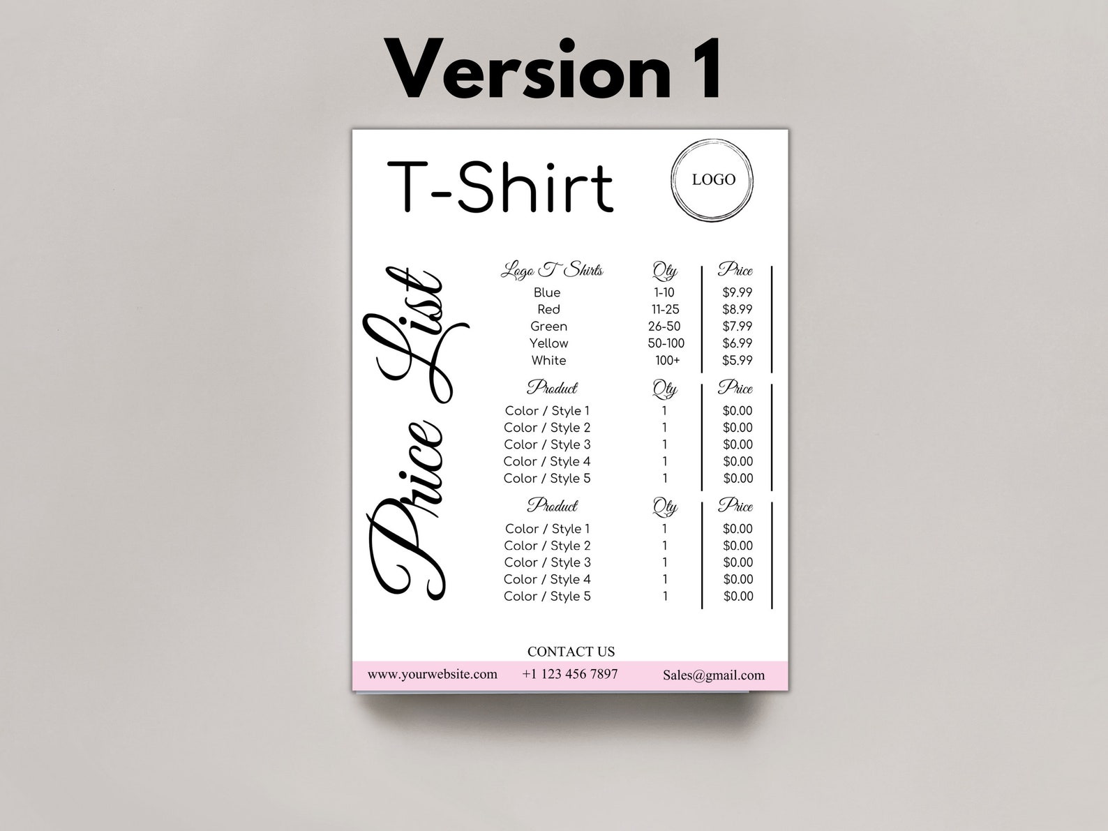 Editable TSHIRT Price List Template, Shirt Order Form, Printable Price ...