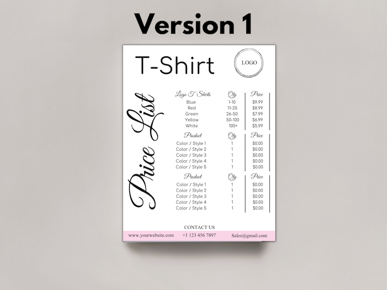 Editable TSHIRT Price List Template, Shirt Order Form, Printable Price ...