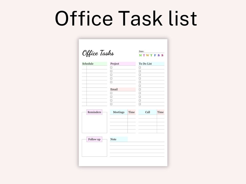 Office Work Planner and Organizer, Office Tasks Schedule Planner, Work ...