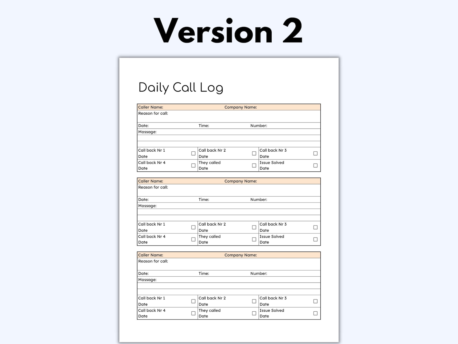 Printable Daily Call Log, Communication Log, Call Back Tracker, Missed ...