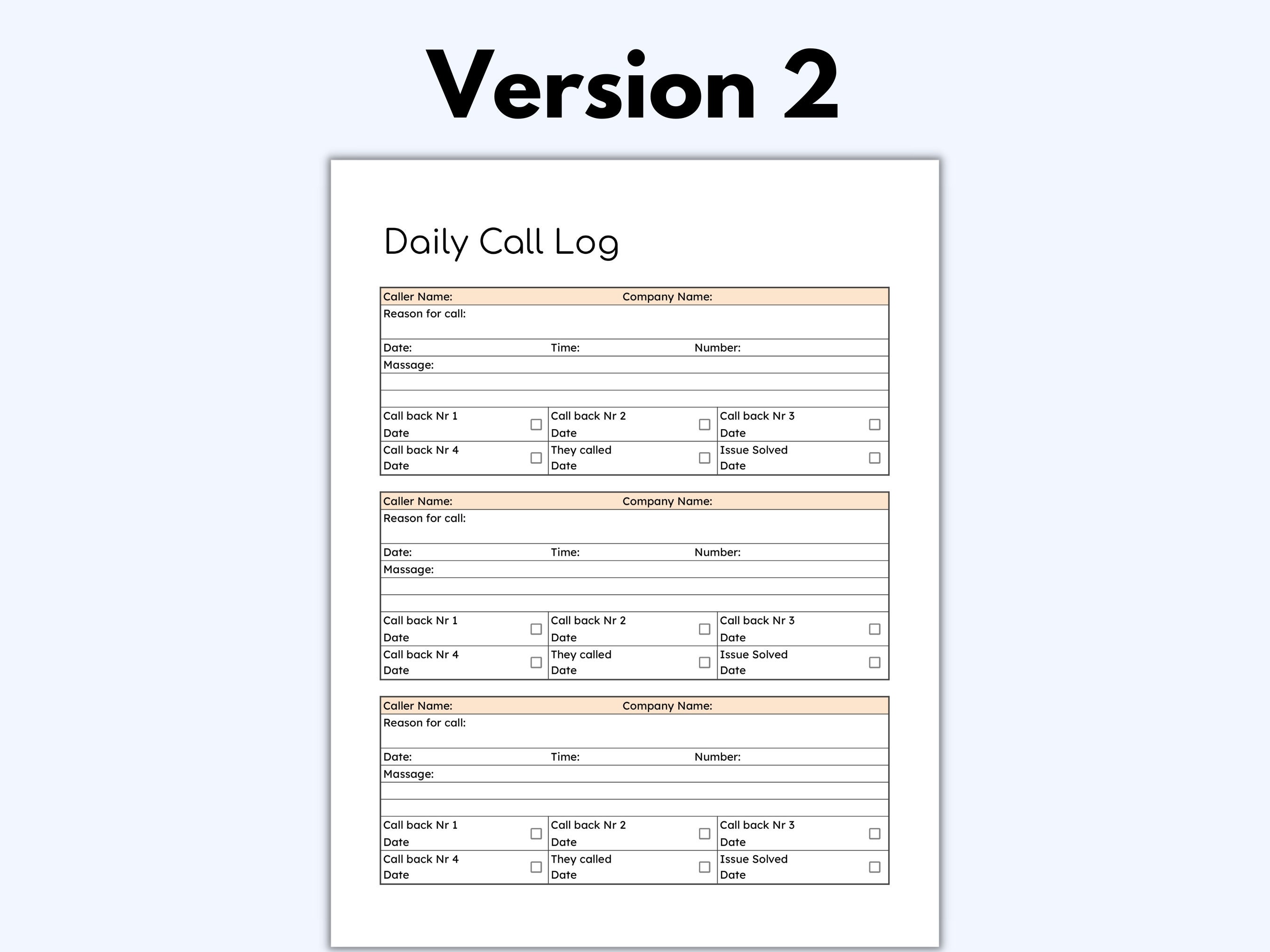 Printable Daily Call Log, Communication Log, Call Back Tracker, Missed ...