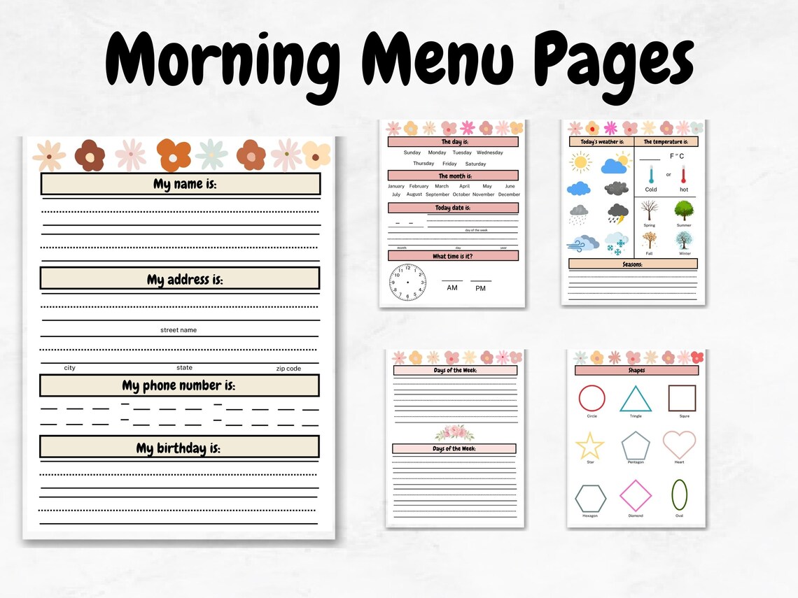 PRESCHOOL Morning Menu, Homeschool Morning Menu, Morning Menu ...