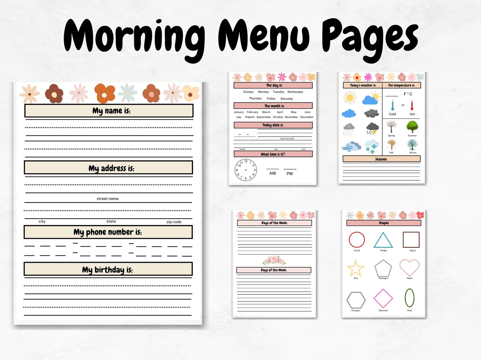 PRESCHOOL Morning Menu, Homeschool Morning Menu, Morning Menu ...