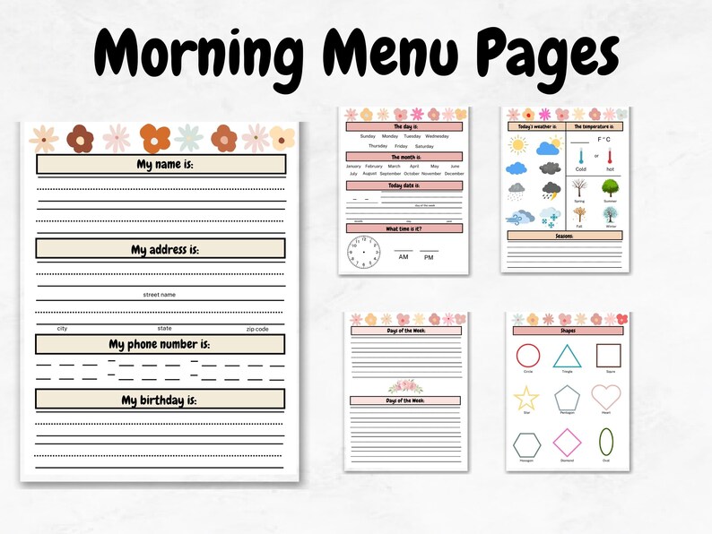 PRESCHOOL Morning Menu, Homeschool Morning Menu, Morning Menu ...