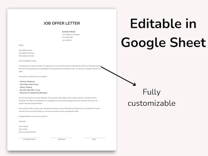 Job Offer Letter Google Docs/ms Word Template, Employment Offer Letter ...