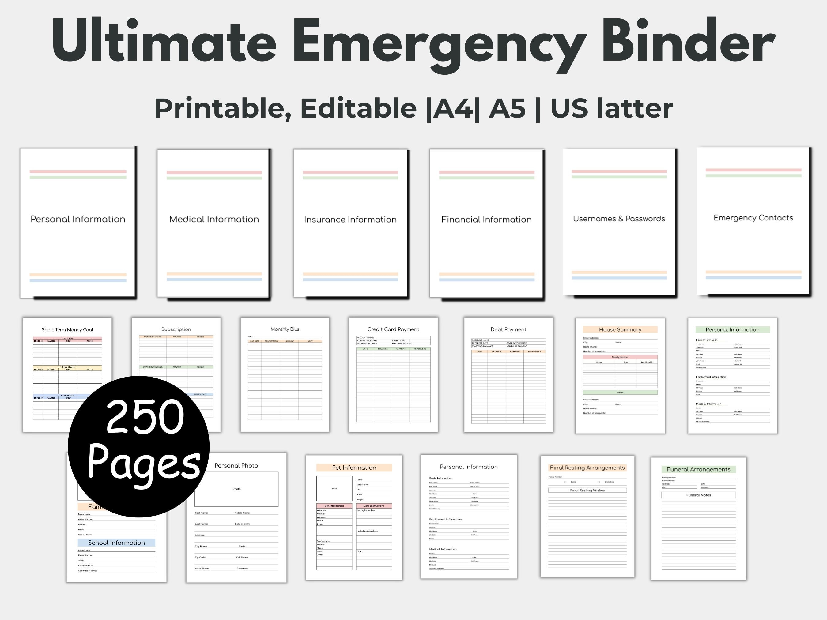Emergency Binder Printable, Just in Case of Emergency Planner Plus ...