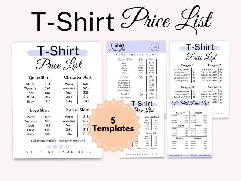 Editable TSHIRT Price List Template, Shirt Order Form, Small Business ...