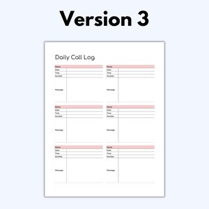 Printable Daily Call Log, Communication Log, Call Back Tracker, Missed ...