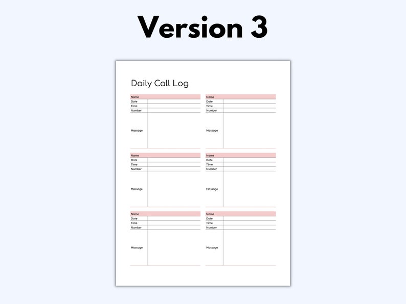 Printable Daily Call Log, Communication Log, Call Back Tracker, Missed ...