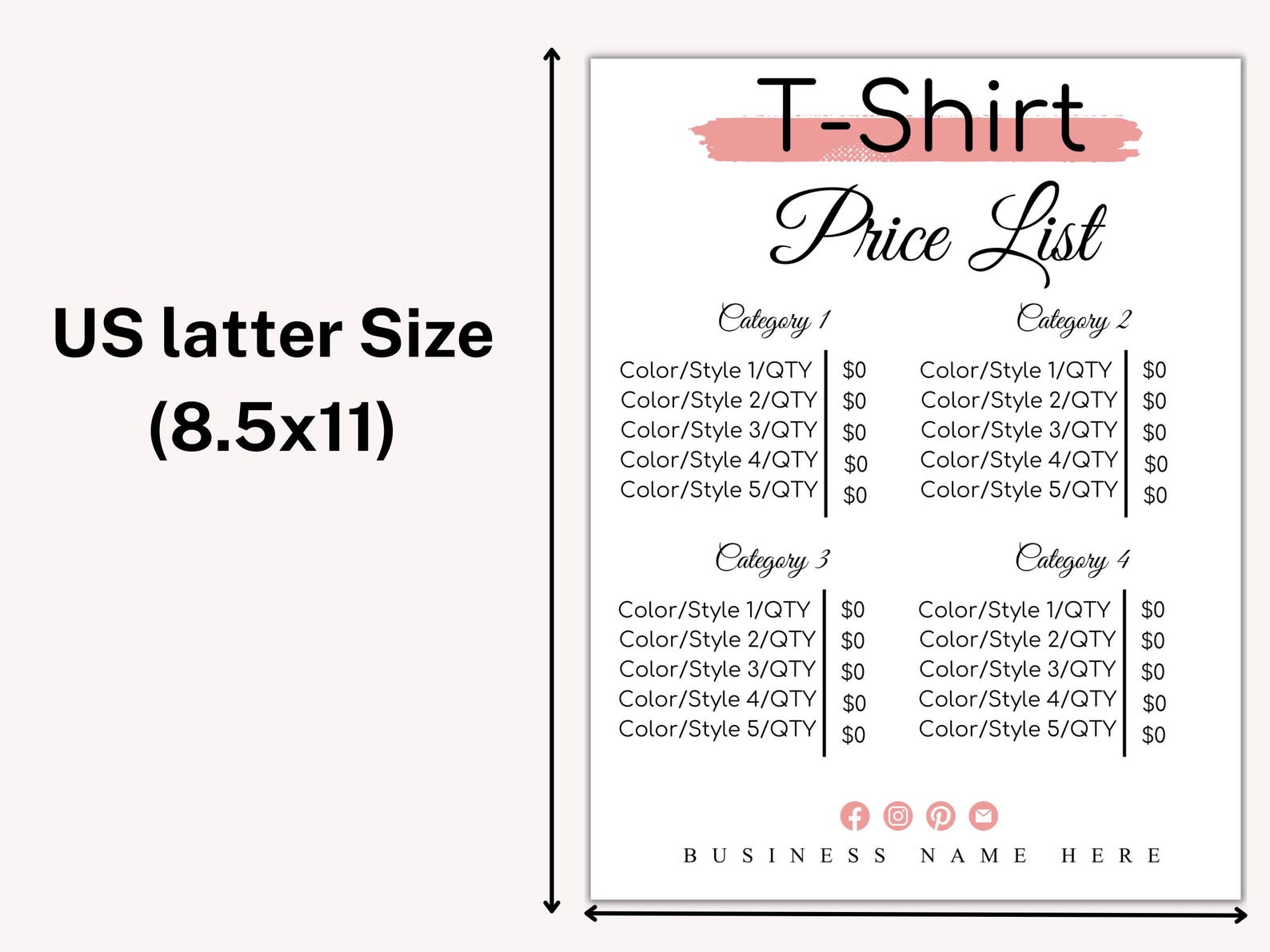 Editable TSHIRT Price List Template, Shirt Order Form, Small Business ...