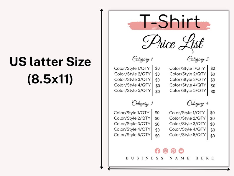 Editable TSHIRT Price List Template, Shirt Order Form, Small Business ...