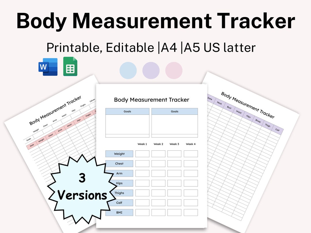 Body Measurement Tracker Microsoft Word Template Printable, Fitness ...