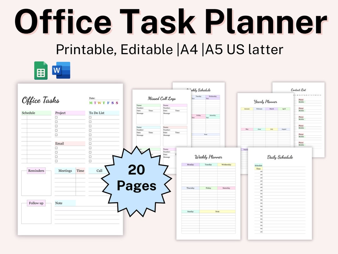 Office Work Planner and Organizer, Office Tasks Schedule Planner, Work ...