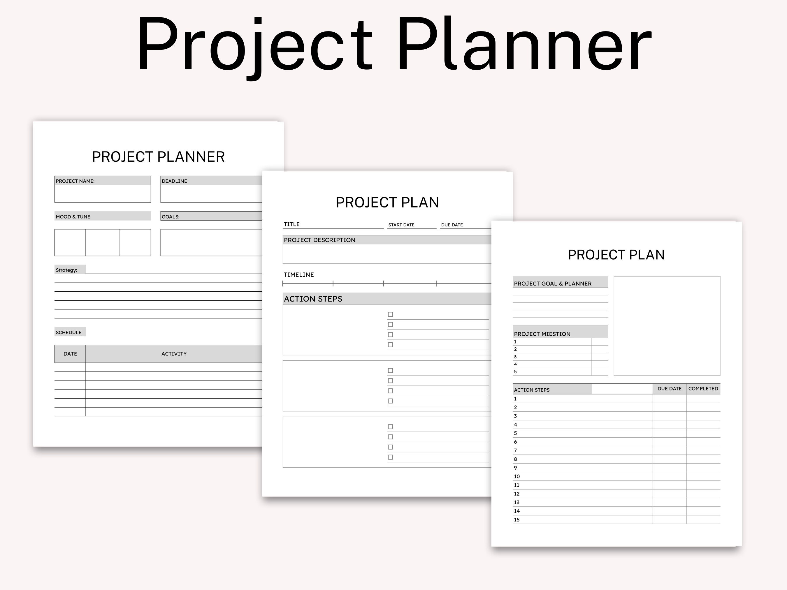 PRINTABLE Project Planner Templates, Editable Project Task Planning ...