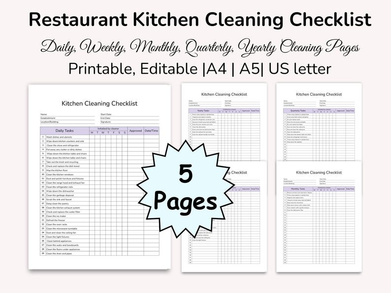Restaurant Kitchen Cleaning Checklist, Restaurant & Bar Cleaning ...