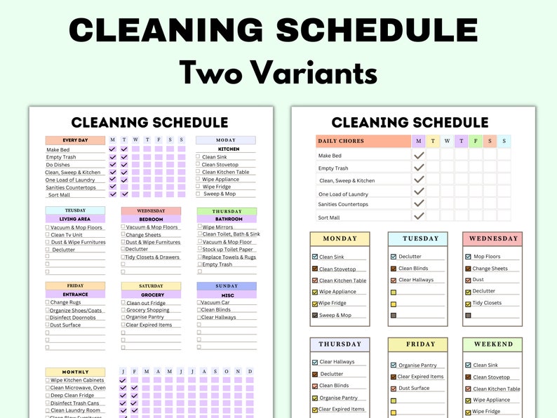 EDITABLE Cleaning Schedule Planner, Weekly Cleaning Checklist, Weekly ...