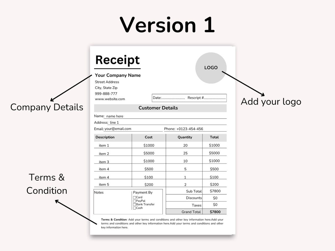 EDITABLE Small Business Sales Receipt Template, Receipt Book PDF, Canva ...