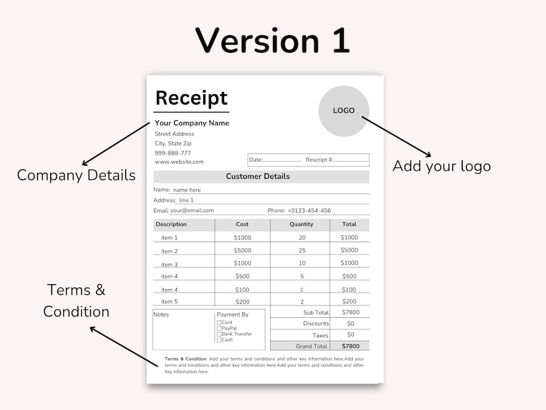 Sales Receipt Canva Template, Modern Receipt PDF, Receipt Tracker ...