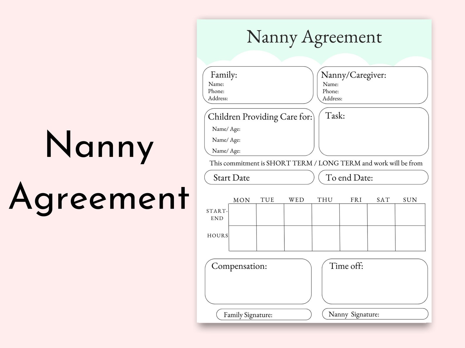 NANNY Binder Printable, Nanny Planner Template Bundle, Nanny Contract ...