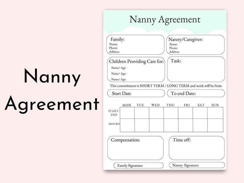 NANNY Binder Printable, Nanny Planner Template Bundle, Nanny Contract ...