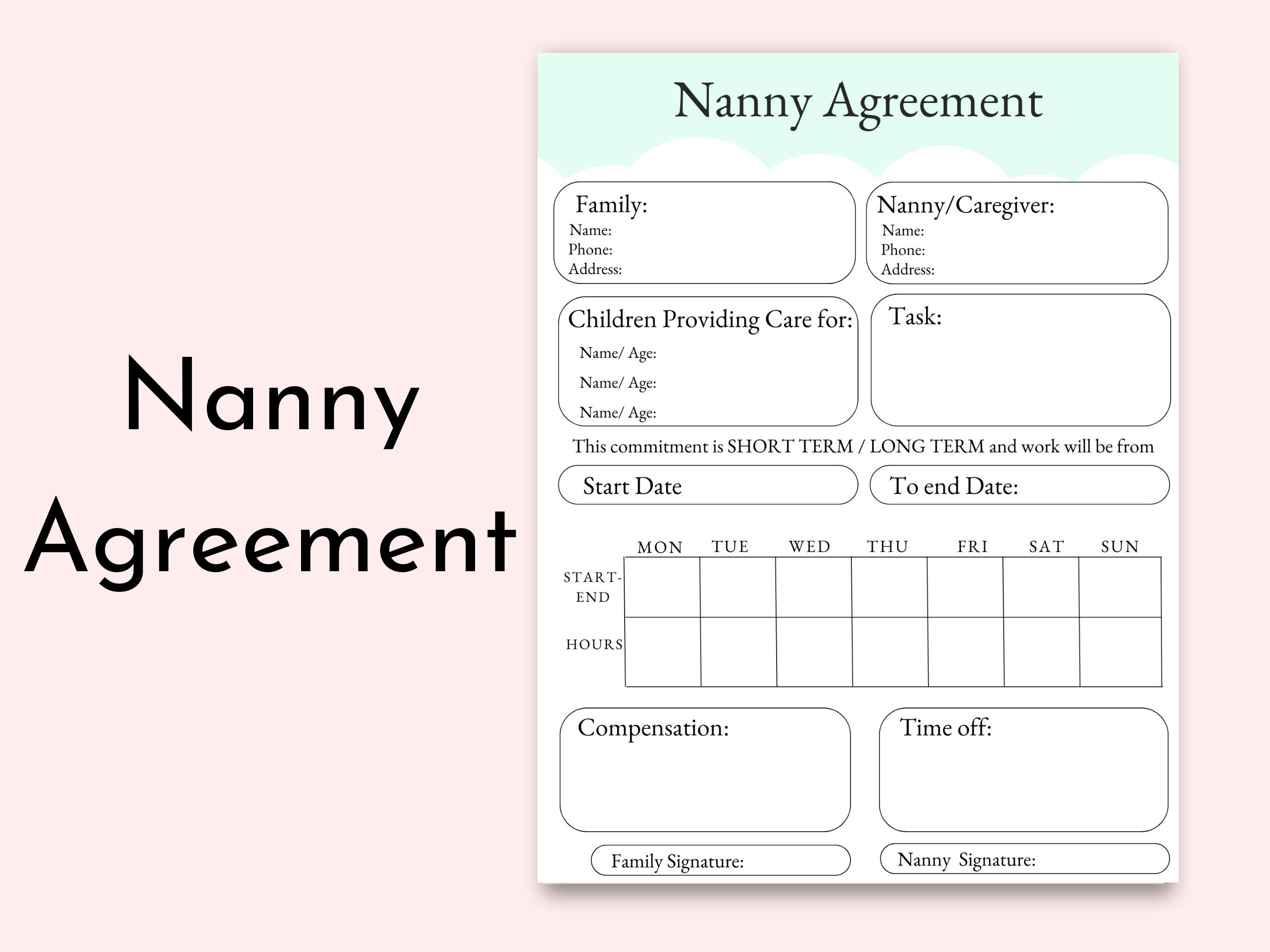 NANNY Binder Printable, Nanny Planner Template Bundle, Nanny Contract ...