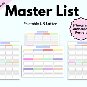 Master Task List Printable, Blank Checklist Template, Master to Do List ...