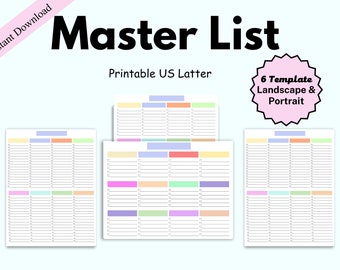 Master Task List Printable, Blank Checklist Template, Master to Do List ...