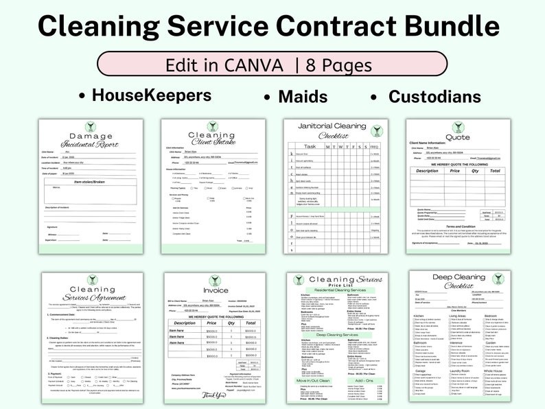 Cleaning Services Contract Bundle, Deep Cleaning Service Checklist ...